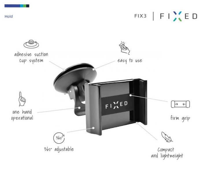 Univerzální držák FIXED FIX3 s adhesivní přísavkou, pro smartphony větších rozměrů o šířce 6-9 ...